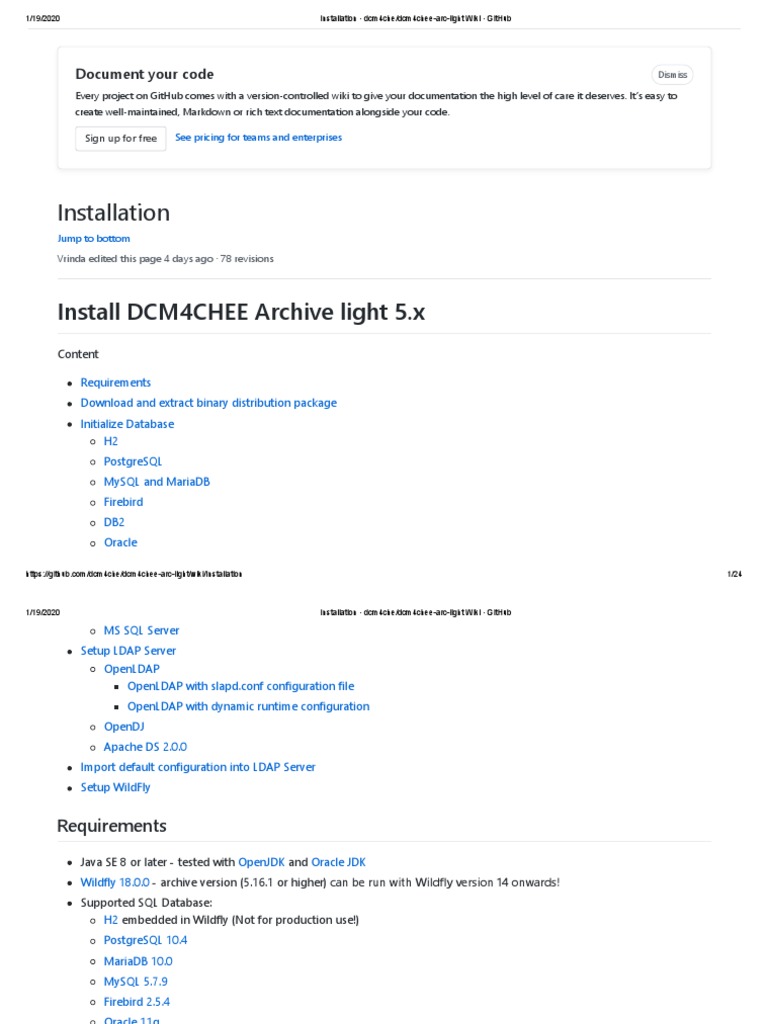 Installation Dcm4che - Dcm4chee-Arc-Light Wiki GitHub | PDF | Zip (File Format) | Postgre Sql