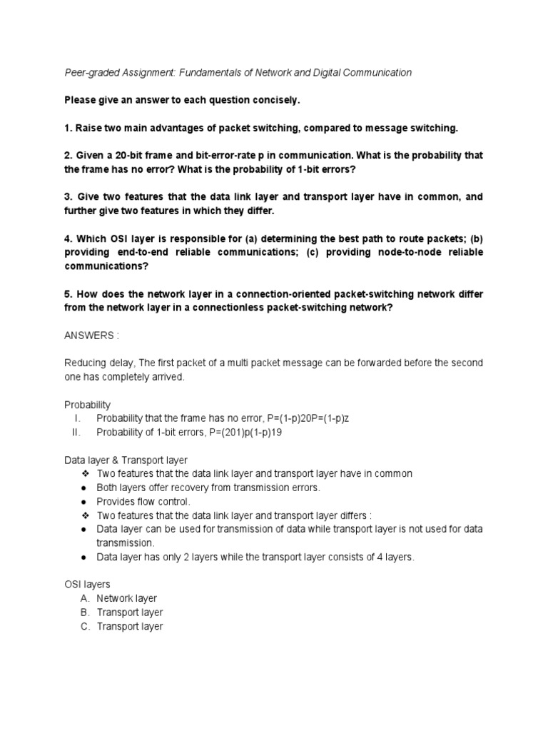 Network and Digital Communication Assignment | PDF | Packet Switching ...