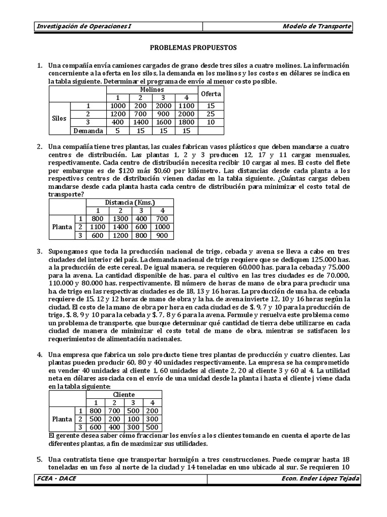 Problemas De Transporte Pdf Boeing Transporte