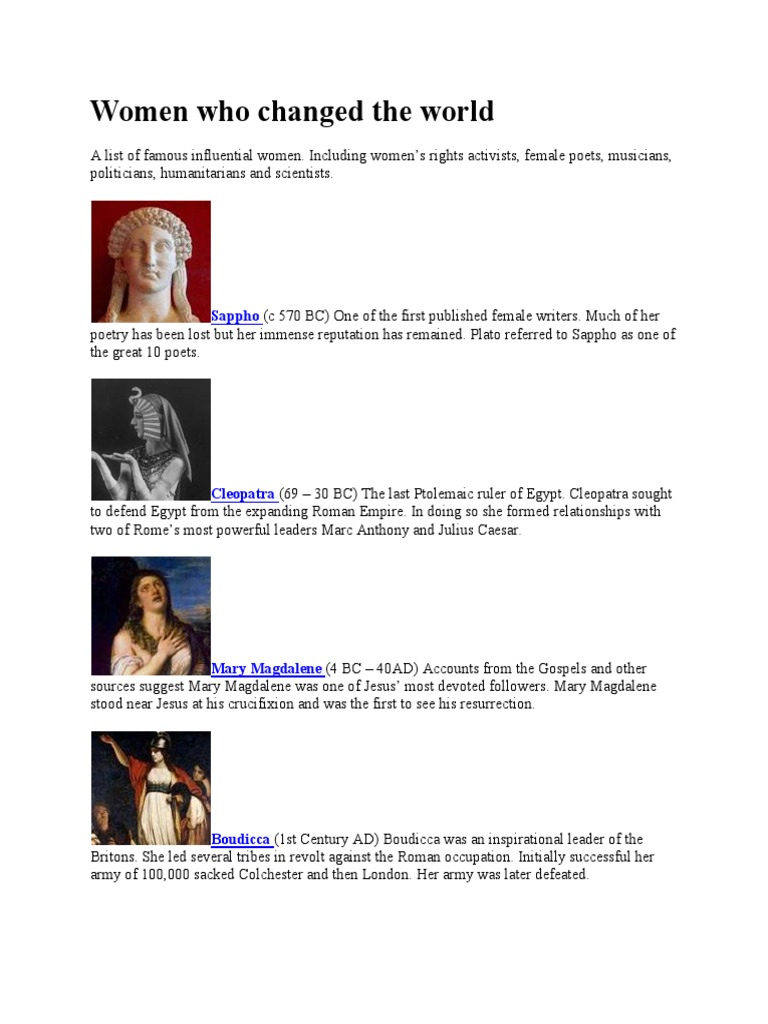 Influential Women Who Changed History | PDF | Women's Suffrage