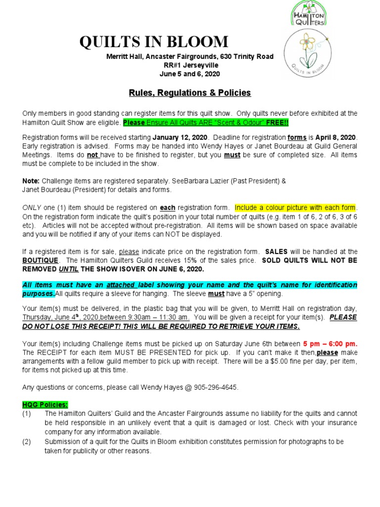 Rules and Registration Quilt Show 2020 | PDF | Quilt | Quilting