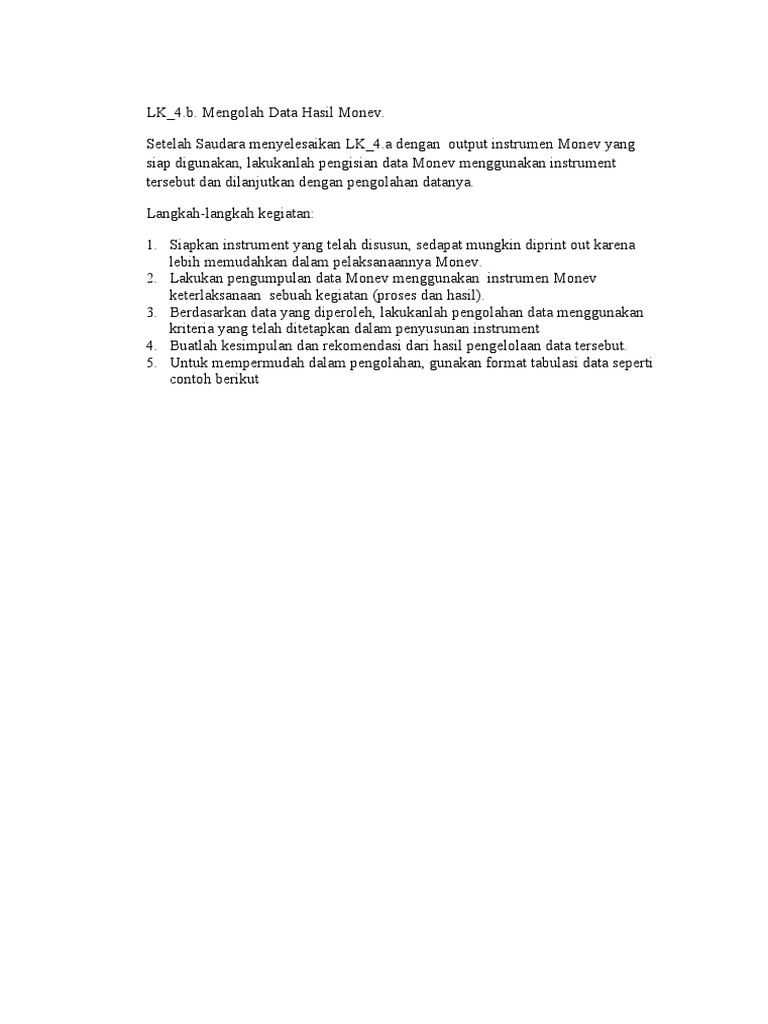 LK - 4.b. Pengolahan Data Monev | PDF | Metode & Bahan Ajar | Komputer