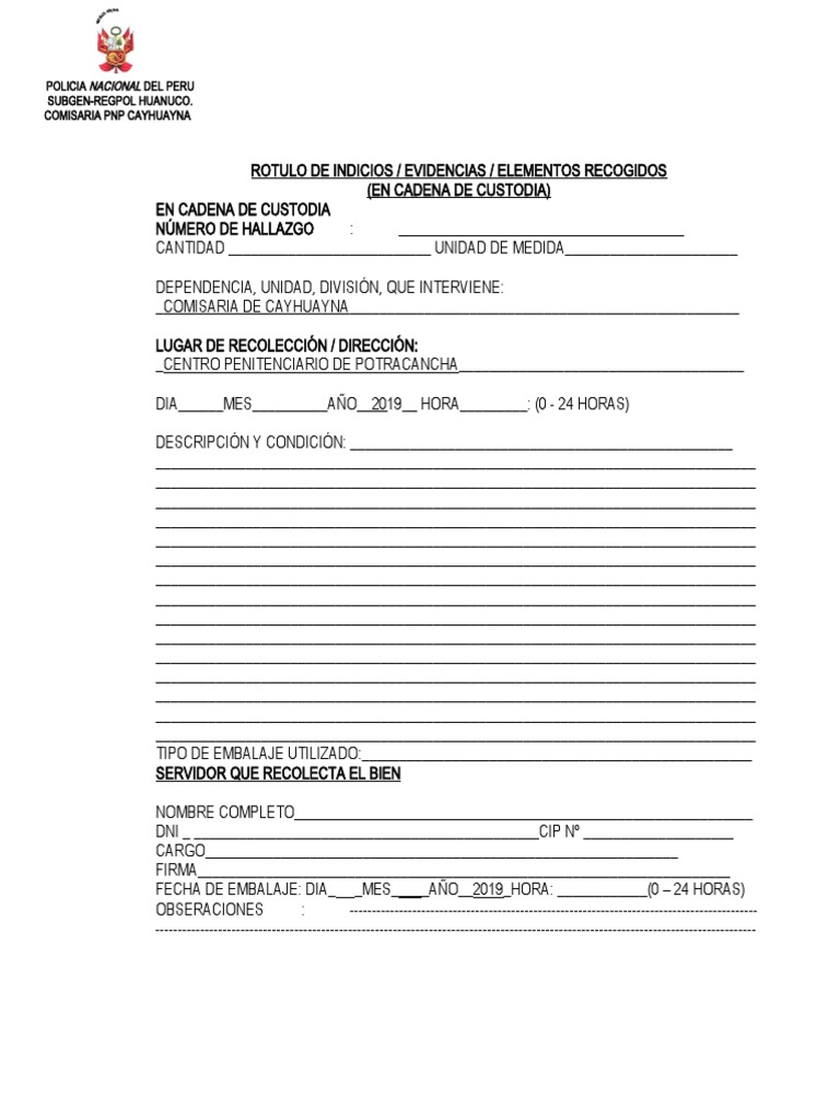Rotulo de Indicios. 1 Cadena Custodia A Compu | PDF | Justicia penal ...