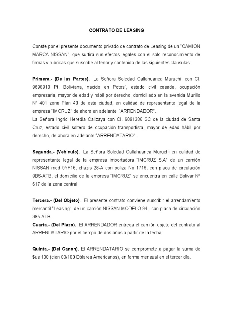 Contrato de Leasing | PDF | Arrendamiento | Ley común