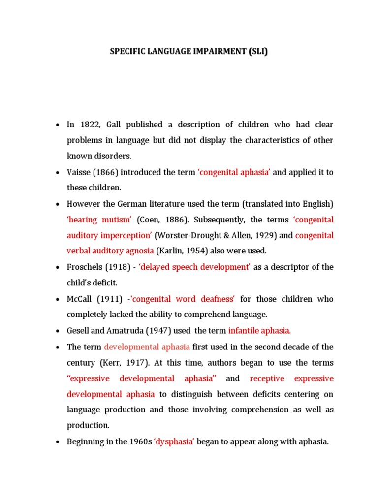 Specific Language Impairment (Sli) | PDF | Morphology (Linguistics ...