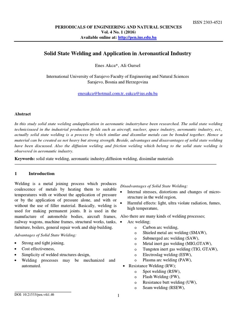 Solid State Welding and Application in Aeronautical Industry | PDF | Welding | Construction
