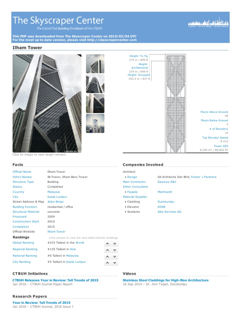 Ilham Tower: This PDF Was Downloaded From The Skyscraper Center On 2019 ...