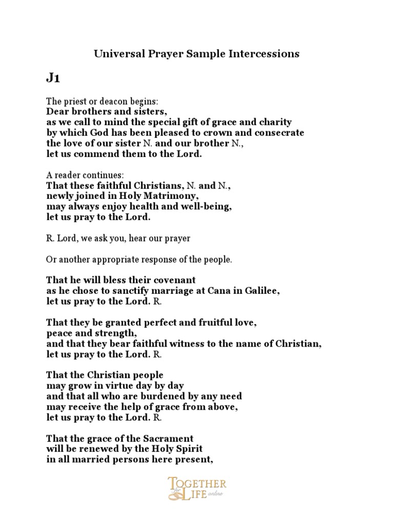 TFL Universal Prayer Sample Intercessions | Download Free PDF ...