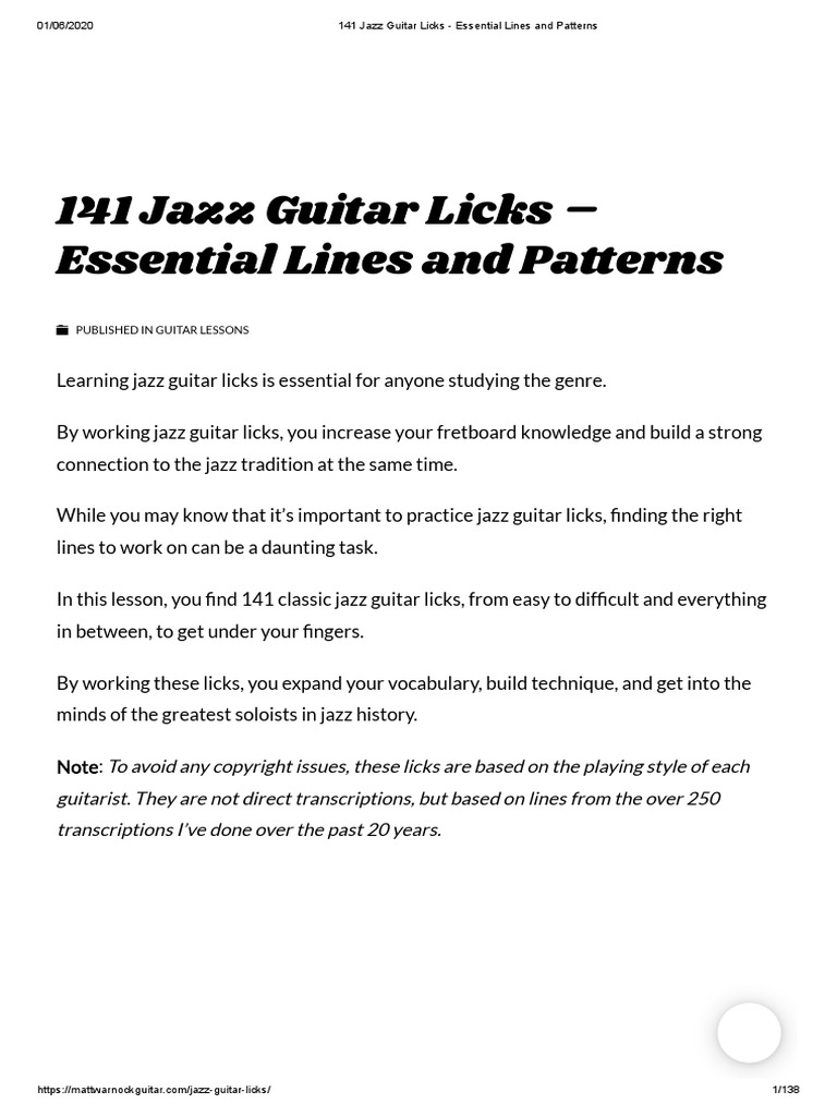 141 Jazz Guitar Licks - Essential Lines and Patterns | PDF | Chord (Music) | Jazz