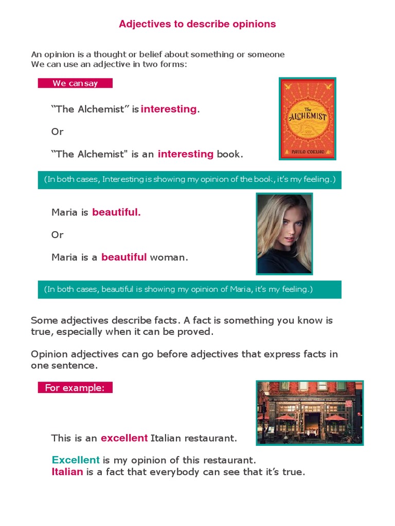 Adjectives To Describe Opinions: We Can Say | PDF