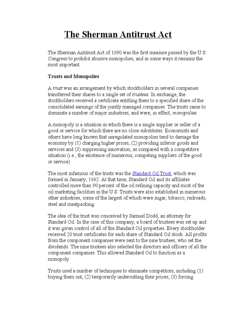The Sherman Antitrust Act | PDF | Competition Law | Standard Oil