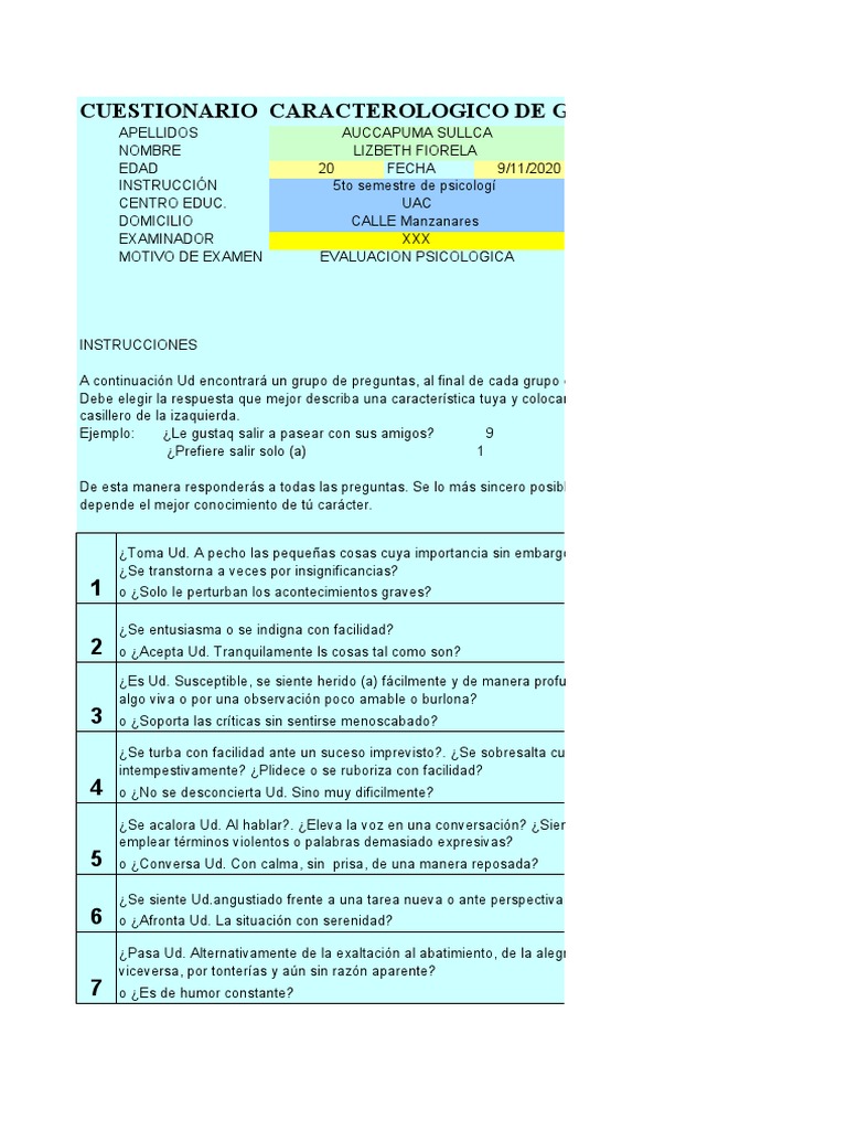 Copia de CARACTEROLOGICO DE BERGER | PDF | Prueba (evaluación) | Las ...
