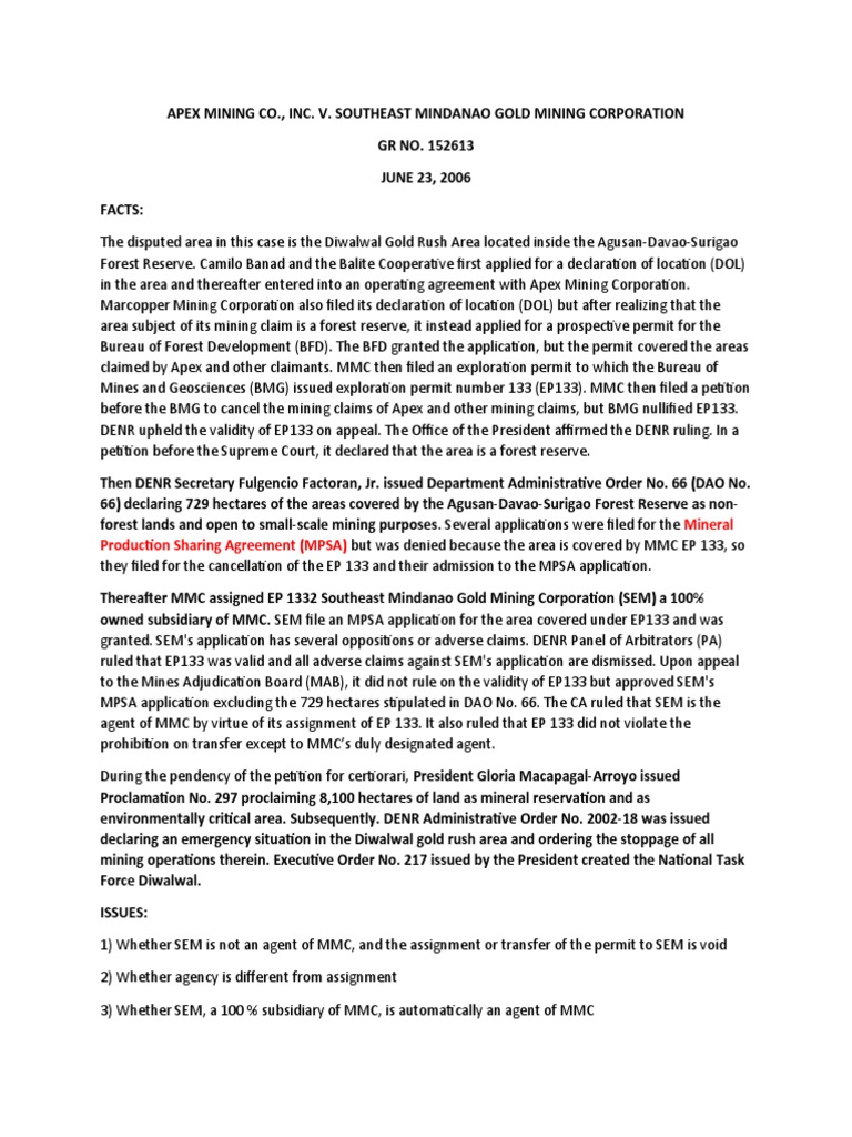 Mineral Production Sharing Agreement (MPSA) | PDF | Assignment (Law ...