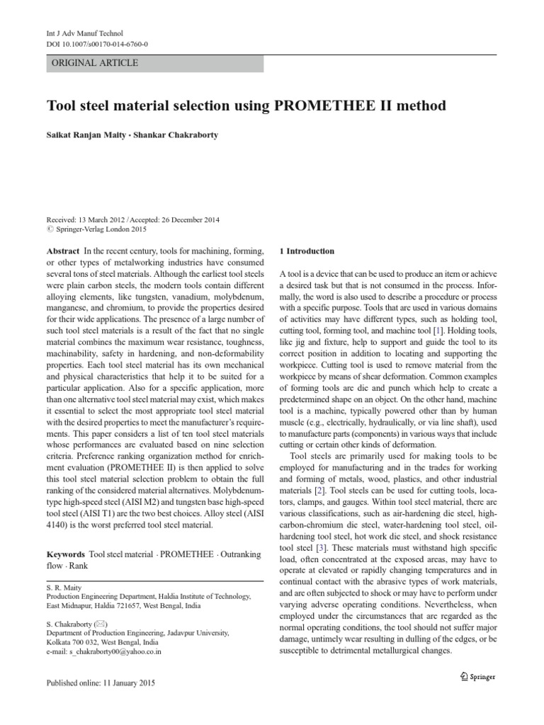 Tool Steel Material Selection Using PROMETHEE II Method | PDF | Fracture | Steel