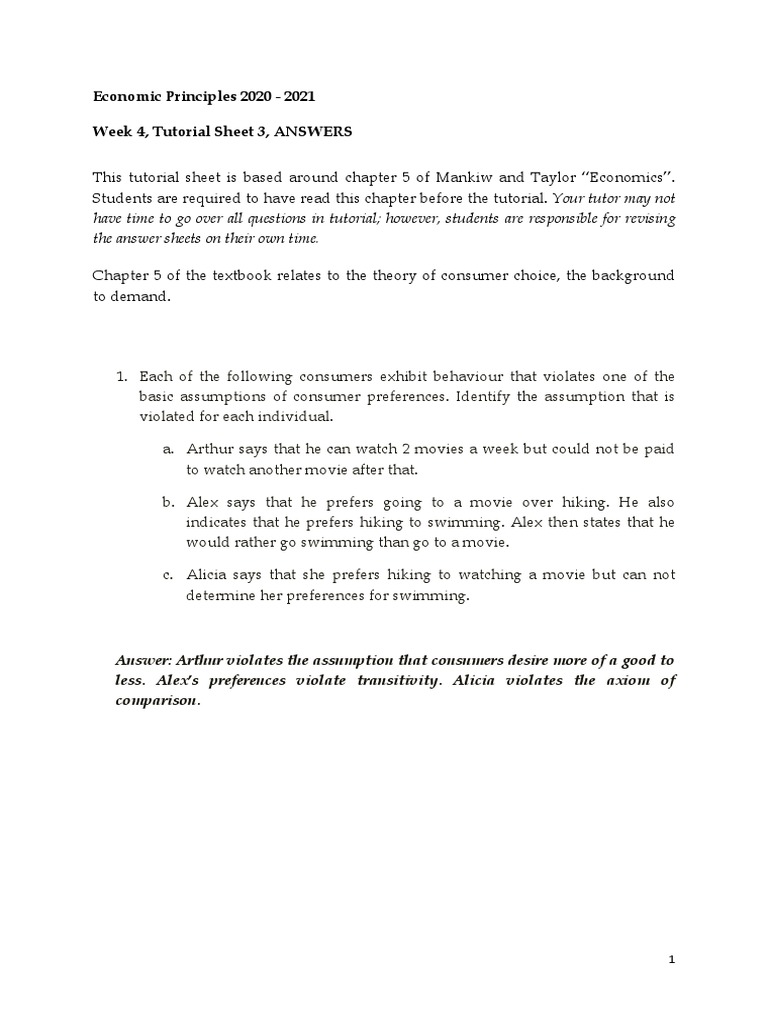 Economic Principles - Tutorial 3 Answers | PDF | Economic Theories ...
