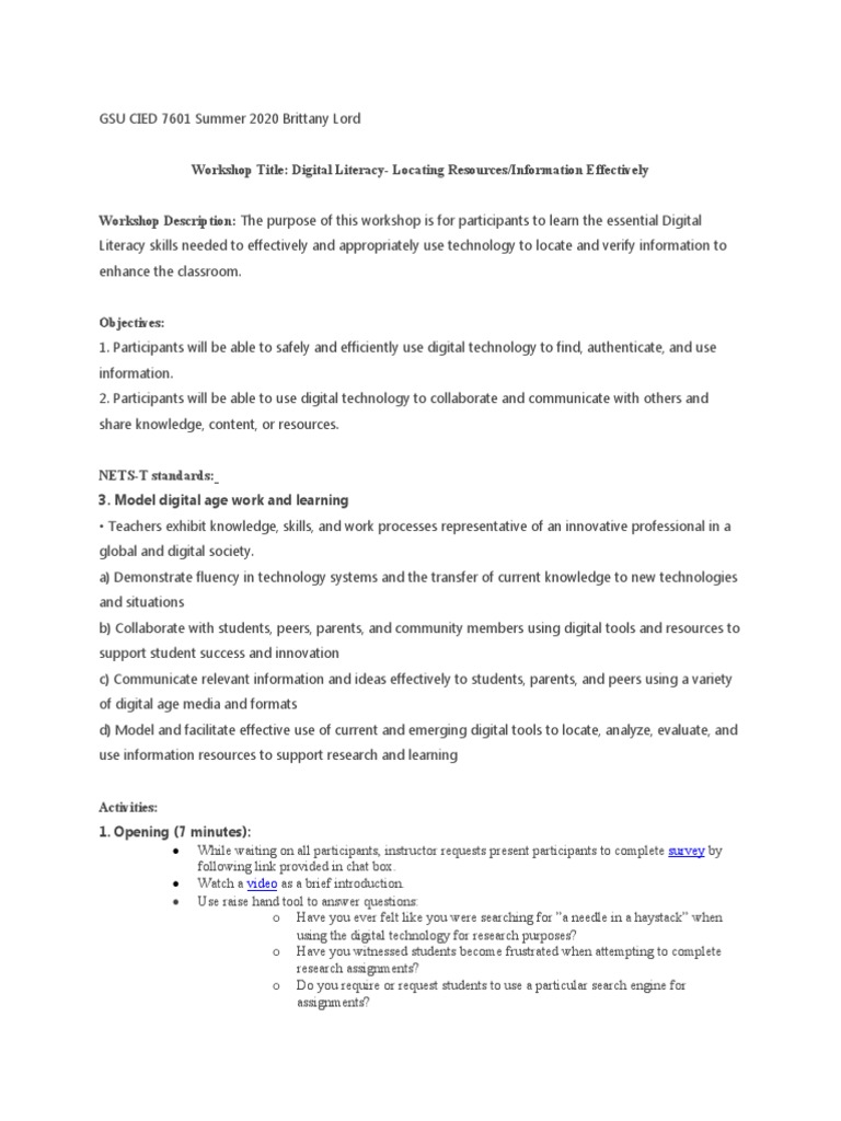 GSU CIED 7601 Summer 2020 Brittany Lord | PDF | Learning | Communication