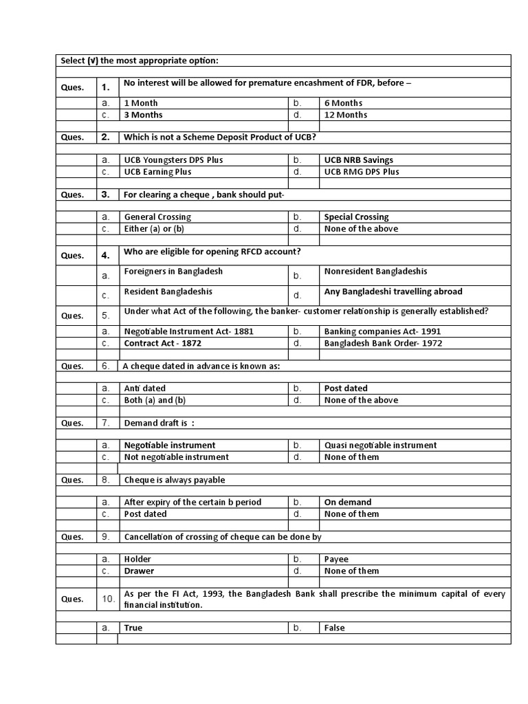 Multiple Choice and Answer | PDF | Cheque | Banks