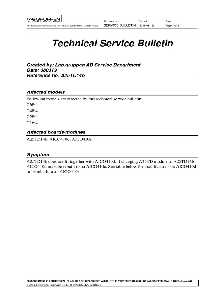 Technical Service Bulletin: Created By: Lab - Gruppen AB Service ...