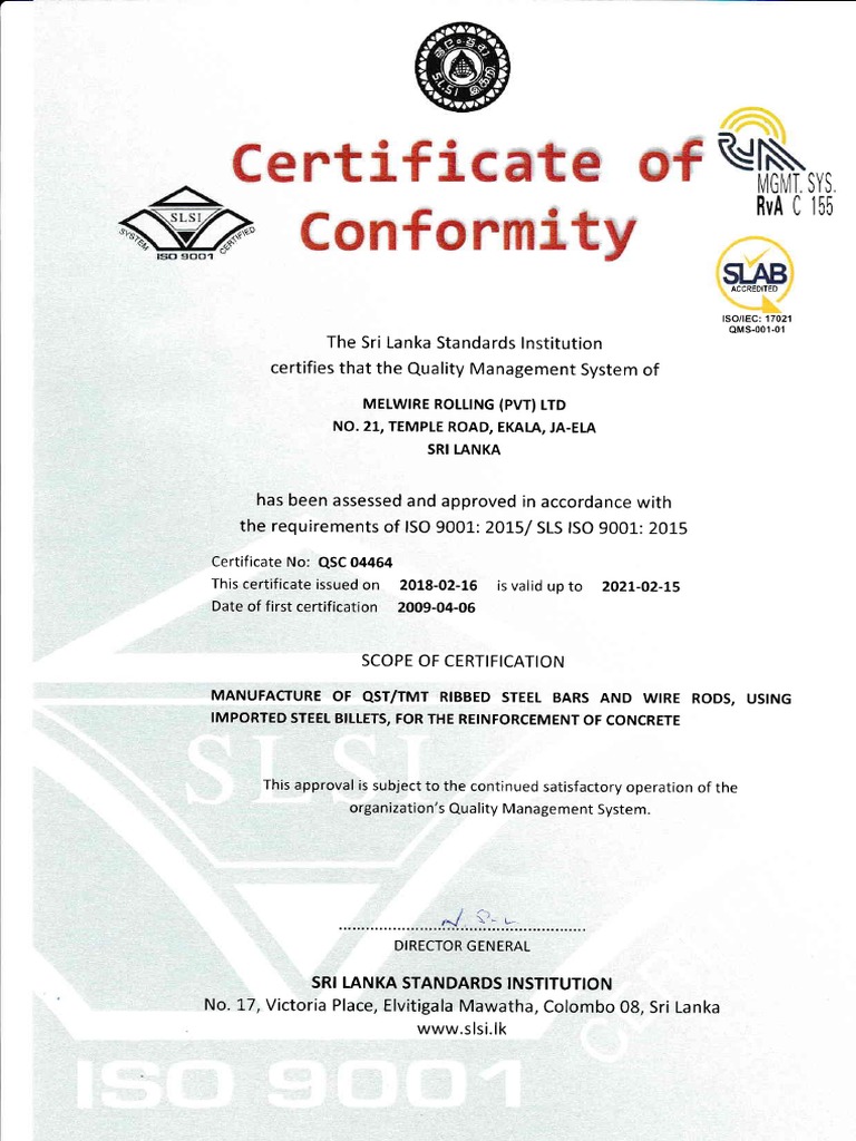 ISO 9001 Certification for Melwire | PDF