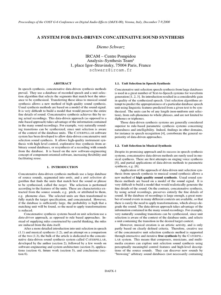 A System For Data-Driven Concatenative Sound Synthesis | PDF | Speech Synthesis | Synthesizer