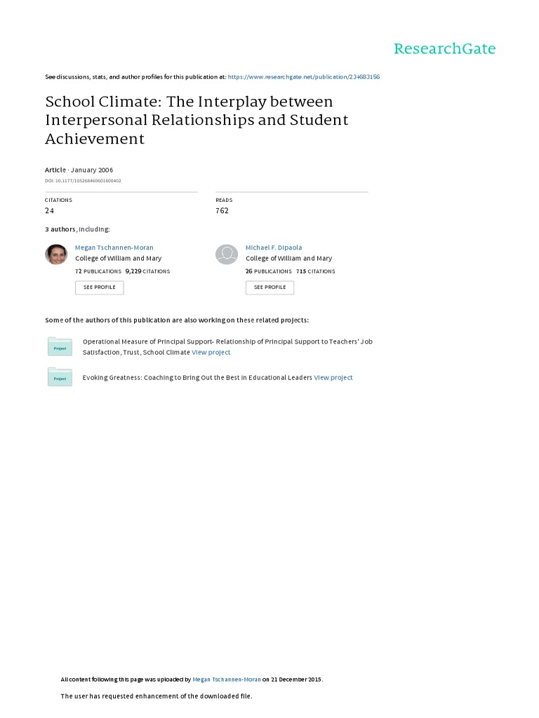 School Climate: The Interplay Between Interpersonal Relationships and ...