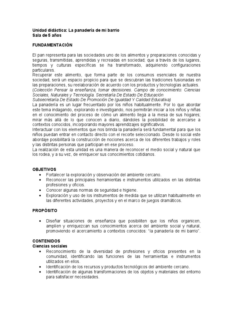 Unidad Didactica La Panaderia | PDF | Panes | Panadería