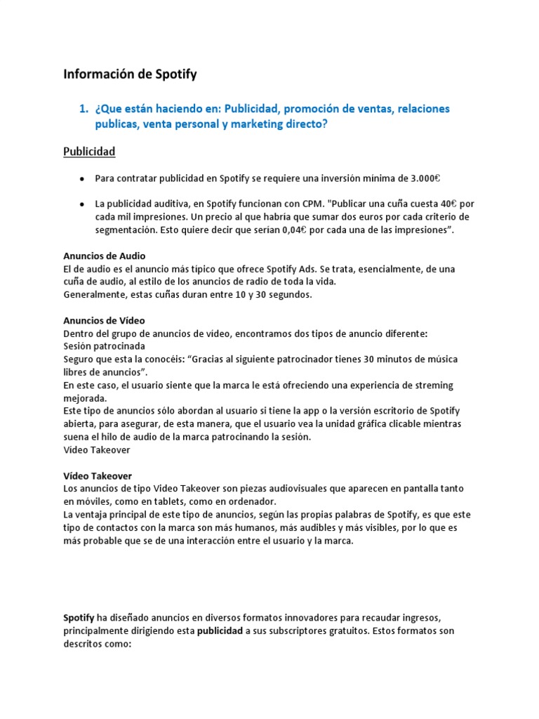Información de Spotify | PDF | Spotify | Relaciones públicas