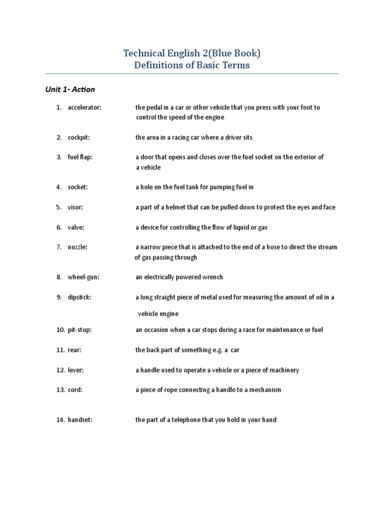 Technical English: Auto Terms Guide | PDF | Business | Computers