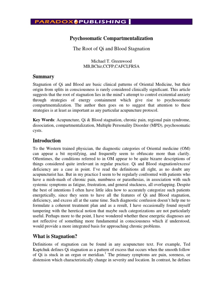 Psychosomatic Compartmentalization | PDF | Dissociation (Psychology) | Pain