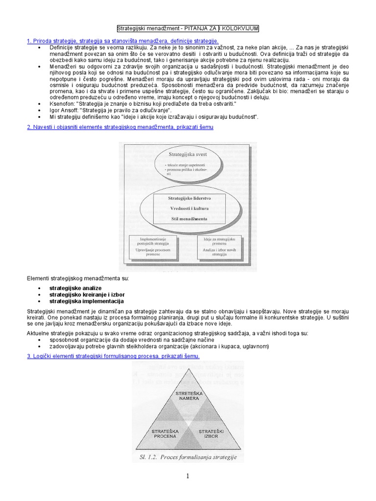 Strategijski Menadzment - Prvi Kolokvijum | PDF
