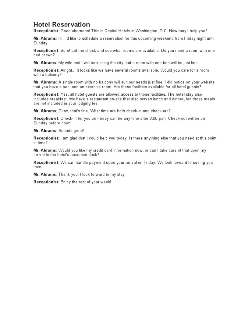 Hotel Reservation | PDF