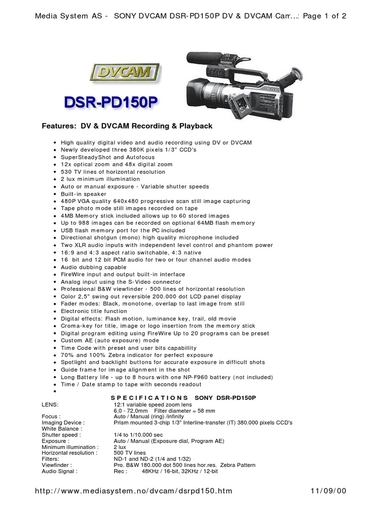 Features: DV & DVCAM Recording & Playback: Page 1 of 2 Media System AS ...