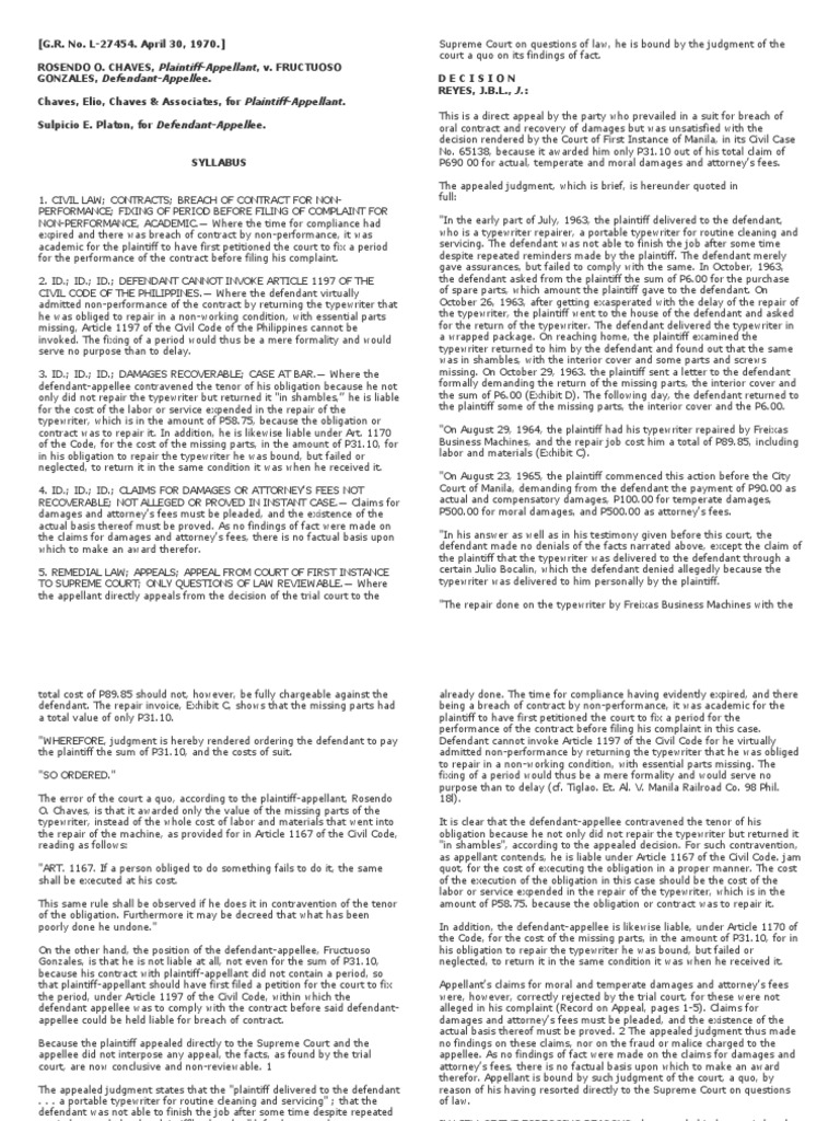 Chavez vs. Gonzales (GR No. 27454, 30 April 1970) | PDF | Damages | Lawsuit