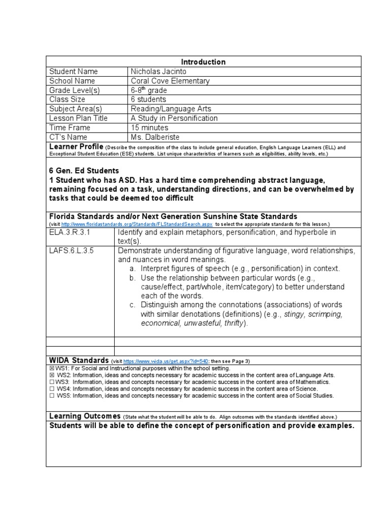 Personification Lesson Plan for Grades 6-8 | PDF | Pedagogy | Epistemology