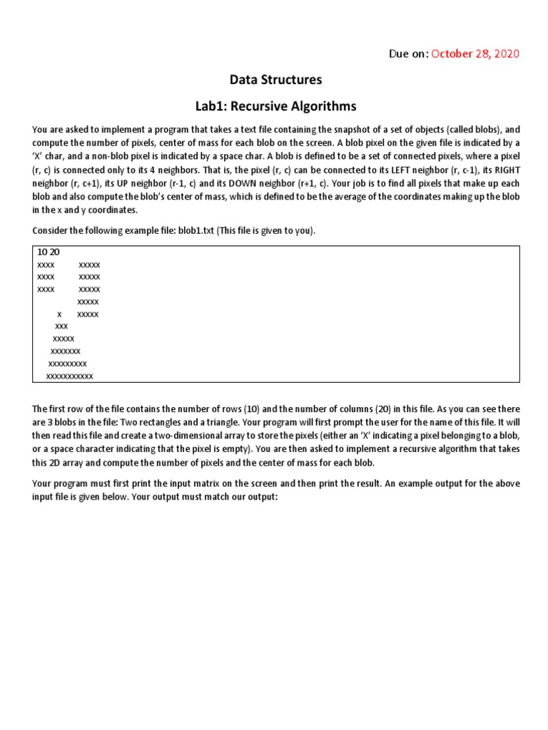 Data Structures Lab1 Recursive Algorithms Due On Pdf Computer File Matrix Mathematics 3317