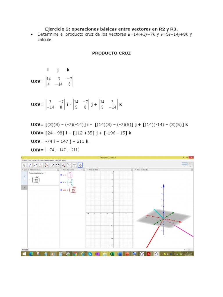 Ejercicio # 3. Operaciones Básicas Entre Vectores en R2 y R3. OK | PDF