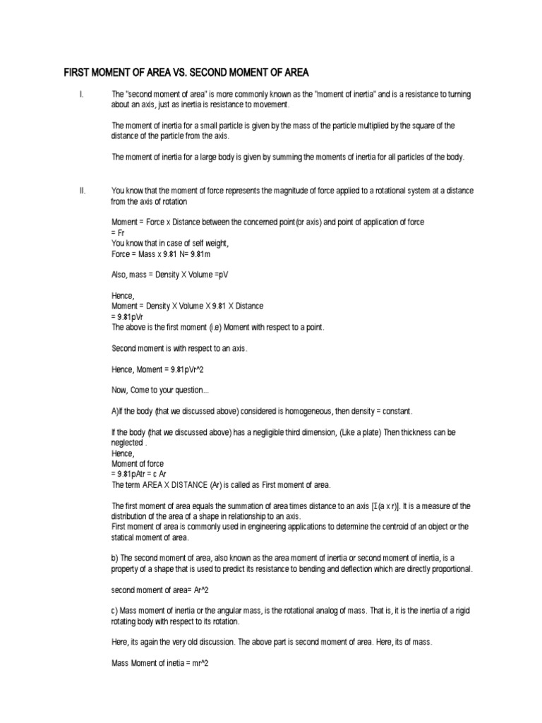 First Moment of Area vs. Second Moment of Area | PDF | Rotation Around ...