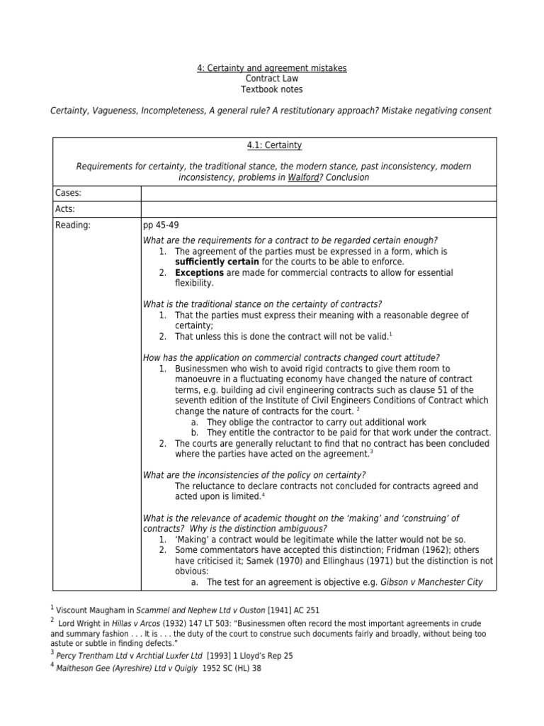 4 Certainty and Agreement Mistakes | PDF | Civil Law (Legal System ...