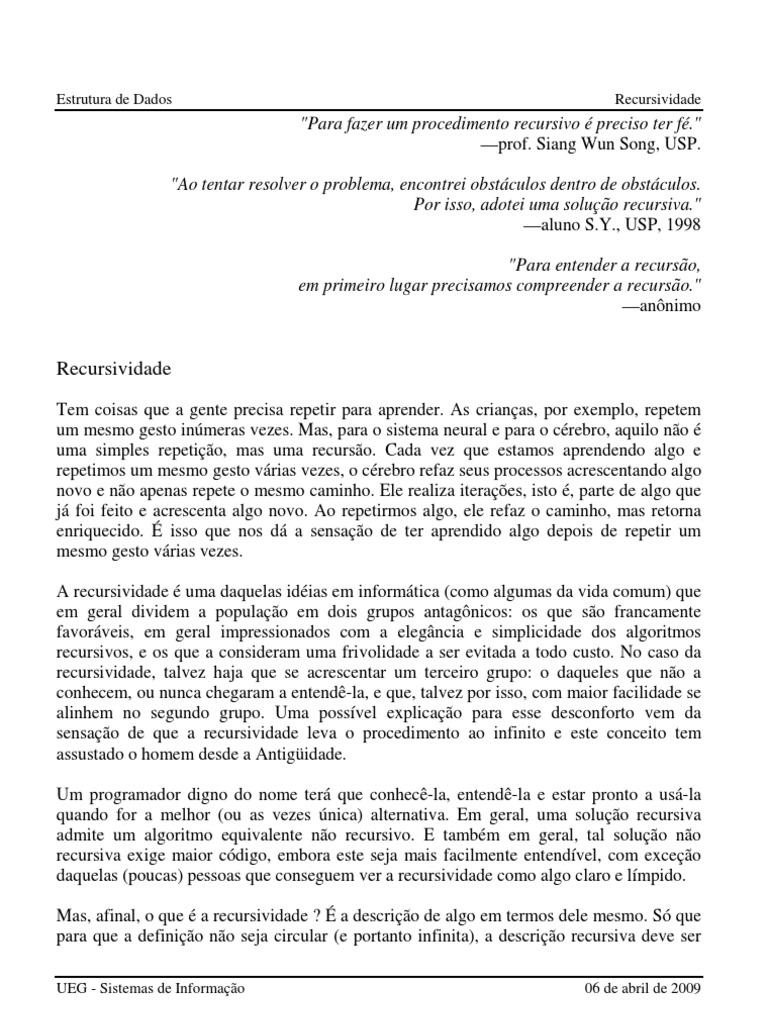 Entendendo Recursividade em Programação | PDF | Recursão | Matemática ...