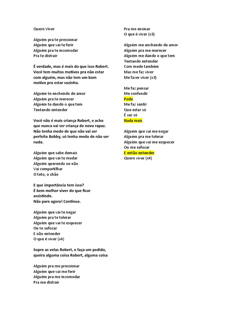 Música Quero Viver Being Alive Português Brasil Pdf
