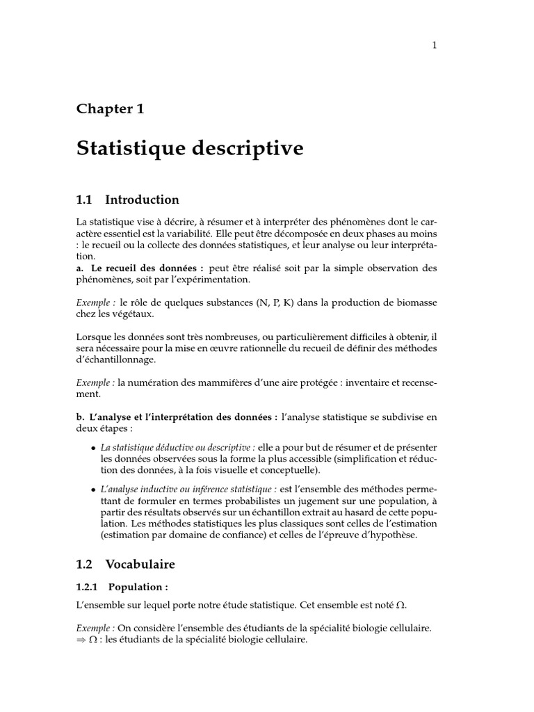 Chapitre 1 Statistique Descriptive PDF | PDF | Statistique descriptive | Statistiques