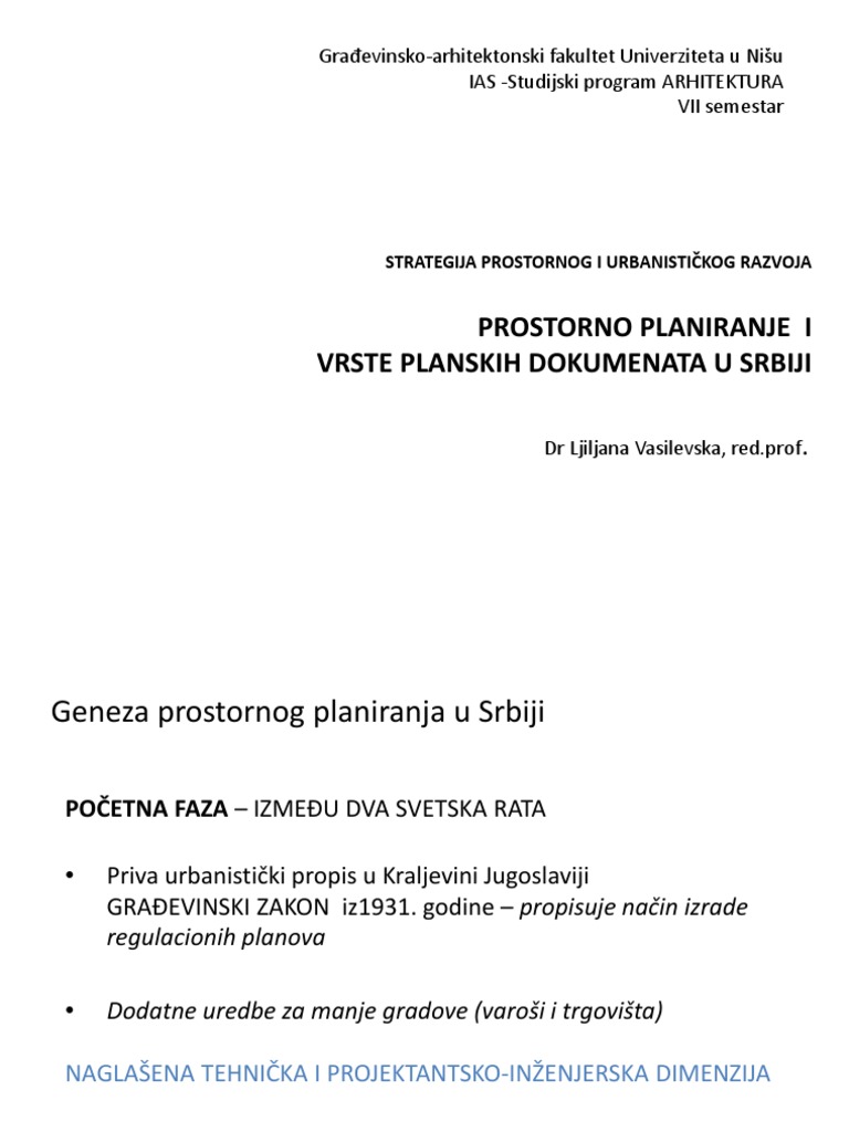 Prostorno Planiranje - Vrste Planskih Dokumenata | PDF