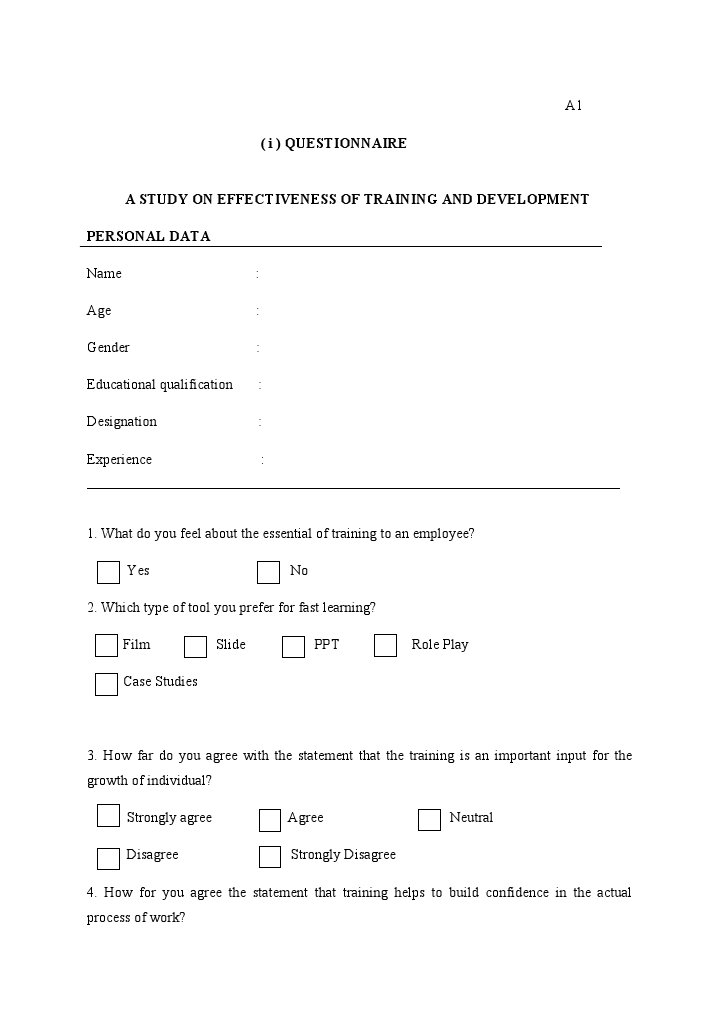 (I) Questionnaire | Download Free PDF | Employment | Behavior Modification