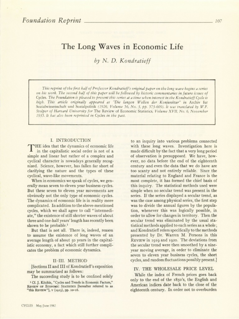 Long Wave in Economic Life by N D Kondratieff | PDF | Index (Economics ...