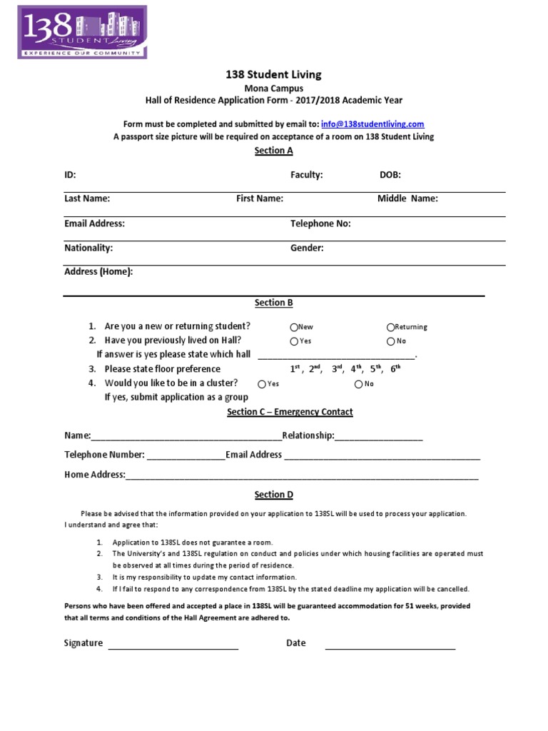 Application Form 17/18 To Leslie Robinson Hall Uwi Mona Jamaica | PDF ...