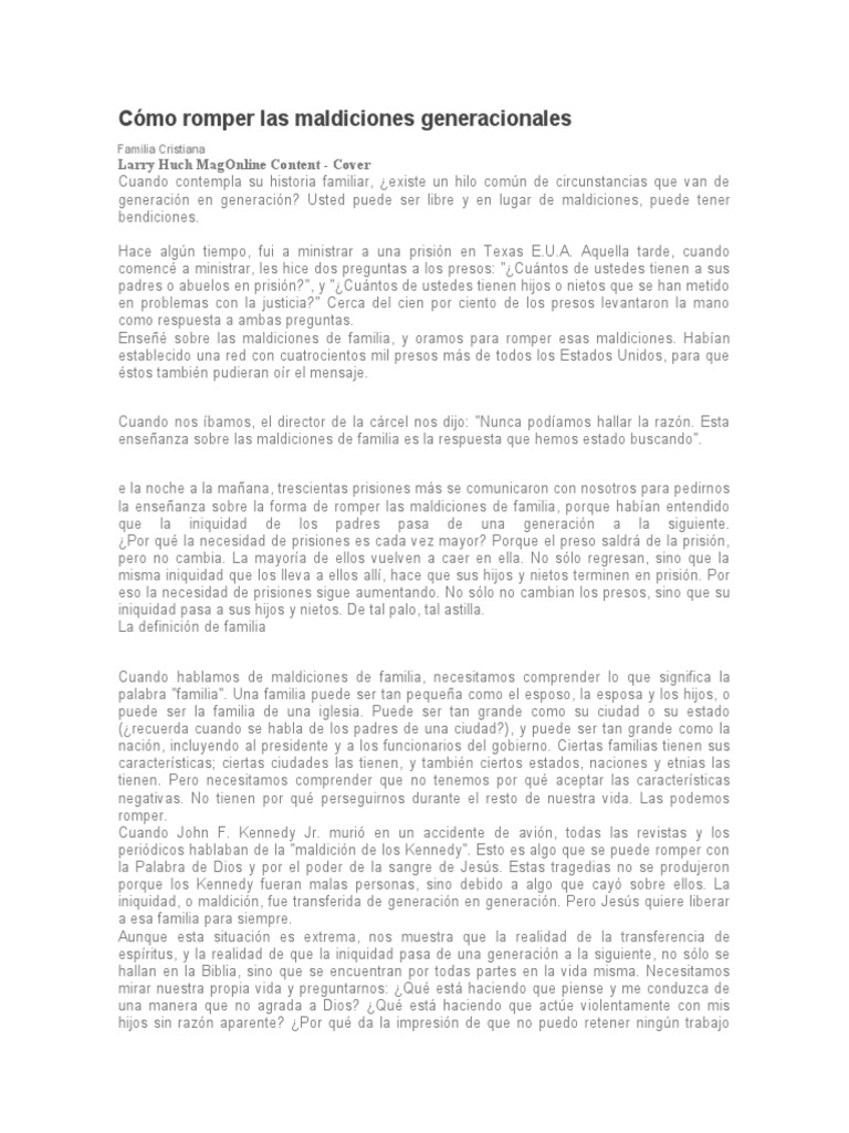 Cómo Romper Las Maldiciones Generacionales Descargar Gratis Pdf