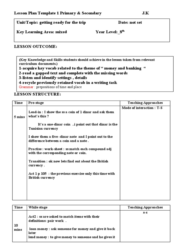 Currency Lesson Plan for 8th Grade | PDF | Money | Behavior Modification