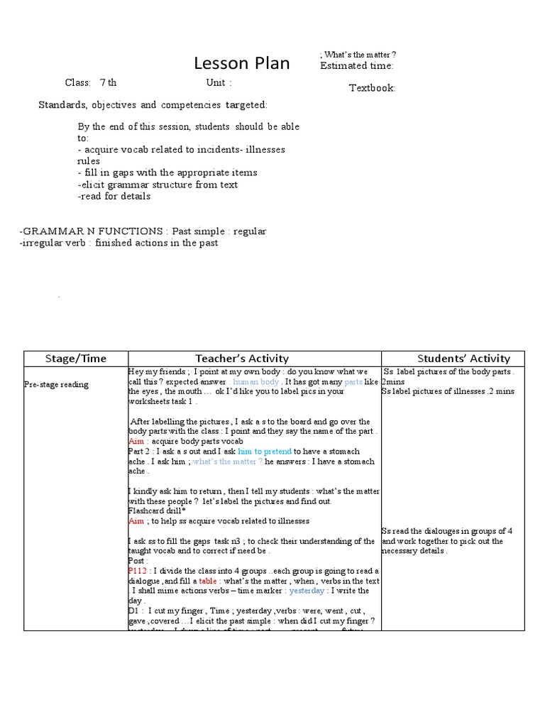7th Form Lesson Plan: What's the Matter? | PDF | Lesson Plan | Morphology
