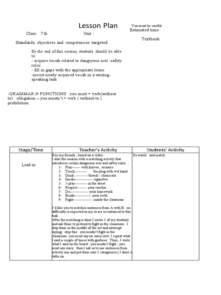 You Must Be Careful Lesson Plan | PDF | Communication | Behavior ...
