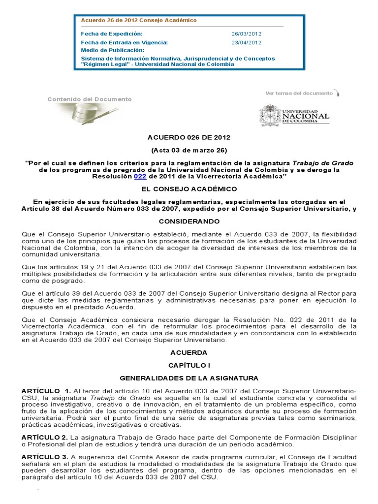 Acuerdo 026 de 2012 | PDF | Prueba (evaluación) | Plan de estudios